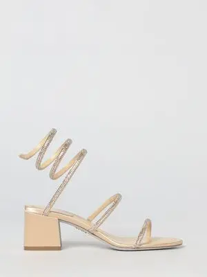 Rene Caovilla Laminated Leather Cleo Sandal With Rhinestones - Beige