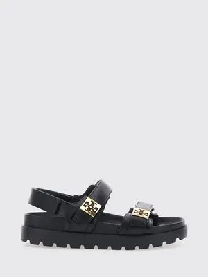 Tory Burch Mellow Leather Slingback Sandals With Double T Logo And Low Heel - Black