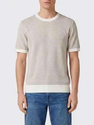 BOSS Bi-color Abstract Pattern Crewneck Sweater In Cotton And Silk Blend