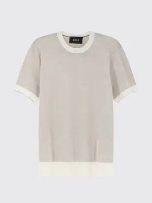 BOSS Bi-color Abstract Pattern Crewneck Sweater In Cotton And Silk Blend