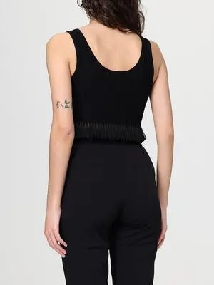 Elisabetta Franchi Knitted Cropped Top With Frilled Hem - Black