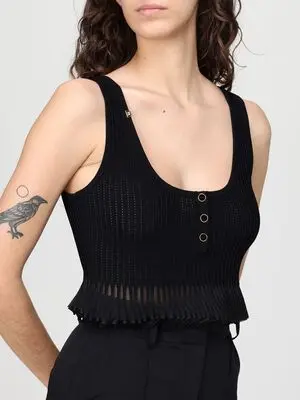 Elisabetta Franchi Knitted Cropped Top With Frilled Hem - Black