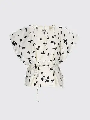 ALYSI Patterned Cotton Top With Sash Belt - White