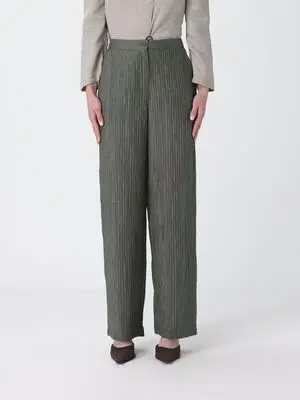Emporio Armani Pleated Lyocell Blend Palazzo Pants - Olive