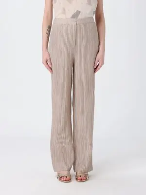Emporio Armani Pleated Lyocell Blend Palazzo Pants - Sand