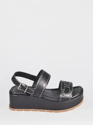 Hogan Leather Wedge Sandals With Embroidered Logo