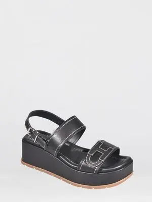 Hogan Leather Wedge Sandals With Embroidered Logo