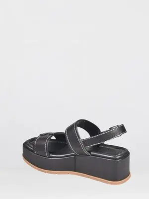Hogan Leather Wedge Sandals With Embroidered Logo