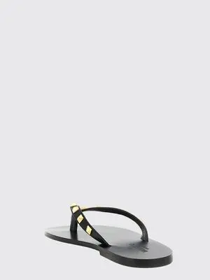 Valentino Garavani Rockstud Calfskin Thong Sandals With Studs - Black