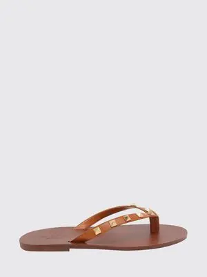 Valentino Garavani Rockstud Calfskin Thong Sandals With Studs Brown