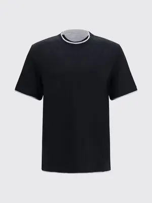 Brunello Cucinelli Crewneck Cotton T-shirt With Contrast Trims - Black