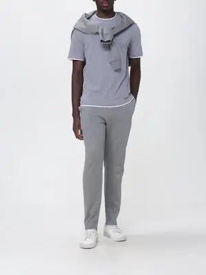 Brunello Cucinelli Crewneck Cotton T-shirt With Contrast Trims - Grey