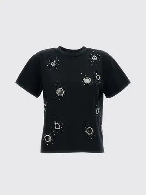 DES_PHEMMES Cotton Crew Neck T-shirt With Appliqué And Cut-out Detail - Black