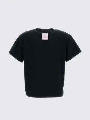 DES_PHEMMES Cotton Crew Neck T-shirt With Appliqué And Cut-out Detail - Black