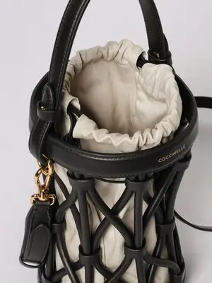 COCCINELLE Koi Mesh Leather And Cotton Canvas Bag - Black