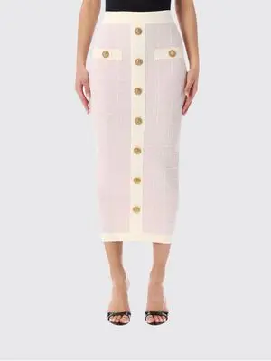 Balmain Plaid Button-detailed Midi Skirt - Pink