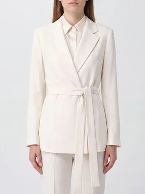 PAROSH Short Robe-style P.a.r.o.s.h. Blazer With A Tie-waist Belt And Lapels - White