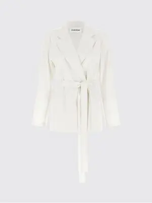 PAROSH Short Robe-style Blazer With Tie-waist Belt - White