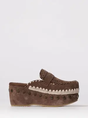 Mou Overstitching Suede Clogs - Brown