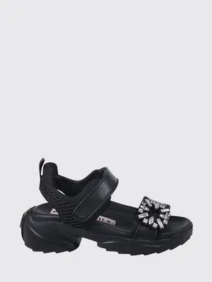 ROGER VIVIER Viv' On The Run Leather And Mesh Sandal With Jewel Buckle - Black