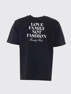 FAMILY FIRST Cotton Crew Neck T-shirt With Slogan - Black