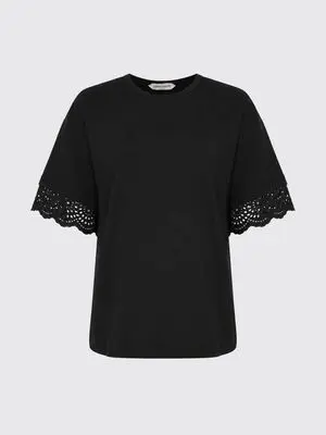 Alberta Ferretti Short-sleeved T-shirt With Embroidered Logo - Black