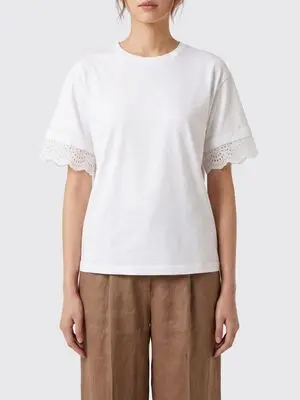 Alberta Ferretti Short-sleeved Cotton T-shirt With Embroidered Back Logo - White