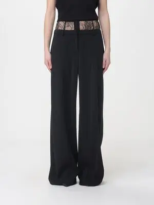 Patrizia Pepe High-waisted Crêpe Wide-leg Trousers With Lace Inserts - Black