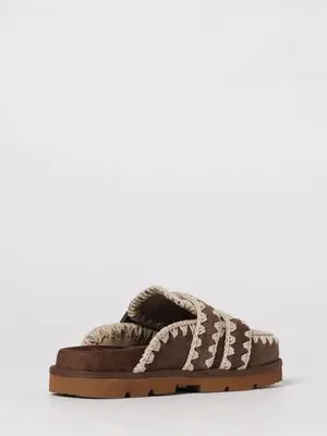 Mou Low Bio Suede Sabot With Contrast Stitching And Double Buckle Fastening - Brown