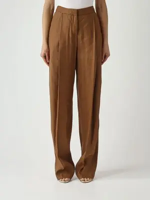 Elisabetta Franchi Linen Blend Palazzo Trousers - Brown