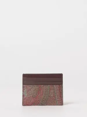 Etro Credit Card Holder In Coated Cotton With Paisley Print And Leather - Yellow