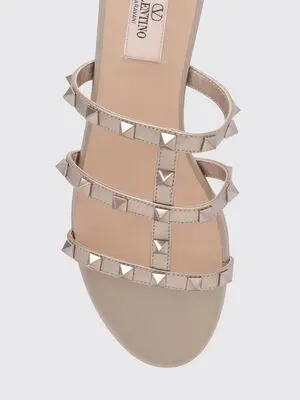 Valentino Garavani Rockstud Flat Sandals In Laminated Leather With Studs