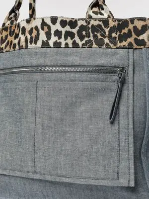 GANNI Cotton Denim Tote Bag With Animal Print Trims