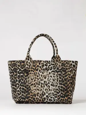 GANNI Cotton Denim Tote Bag With Animal Print Trims
