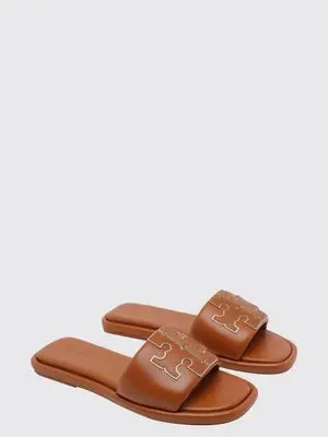 Tory Burch Double T Sport Smooth Leather Slide Sandals