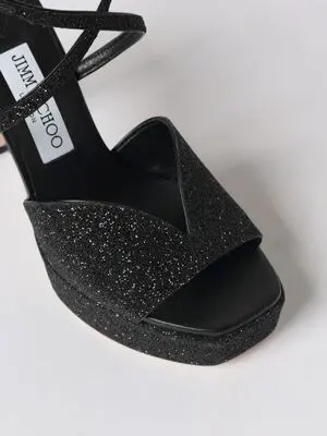 JIMMY CHOO Heeled Sandals With Glitter Embellishment - Black
