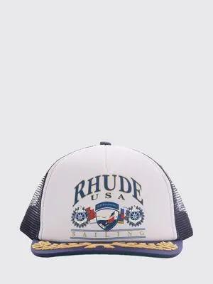 Rhude Cotton And Mesh Nylon Baseball Cap With Printed Logo - Blue