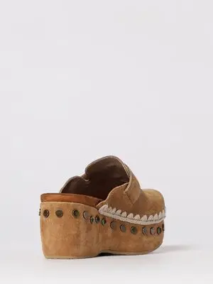 Mou Plain Suede Clogs With Studs - Beige