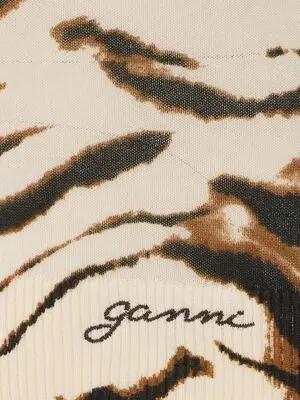 GANNI Zebra-print Organic Cotton-blend Knit Polo - Beige