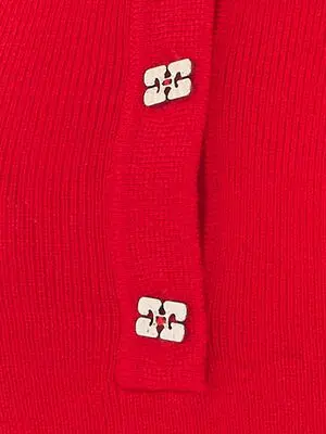 GANNI Butterfly Logo Ribbed-knit Wool Polo
