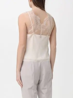 Patrizia Pepe Sleeveless Viscose Top With Lace - Ivory