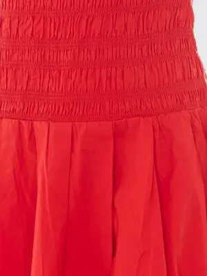 GANNI Puff Sleeve Organic Cotton Midi Dress - Red