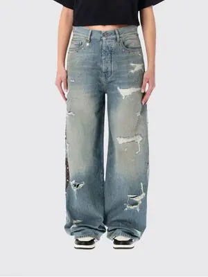 Amiri Embellished Distressed Wide Leg Jeans - Blue