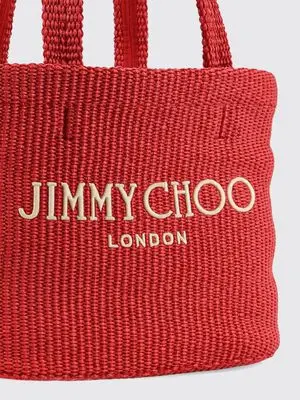JIMMY CHOO East-west Raffia Beach Tote With Embroidered Logo - Ruby