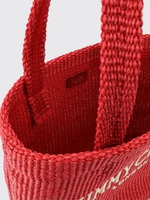 JIMMY CHOO East-west Raffia Beach Tote With Embroidered Logo - Ruby