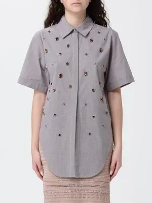 Liu Jo Cotton Shirt With Rhinestones - Brown