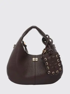 GANNI Hobo Bag In Recycled Fabric With Monogram Pattern And Butterfly Charm - Brown