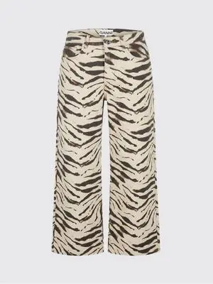 GANNI High-waisted Wide-leg Zebra Print Jeans - White