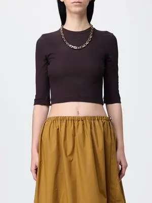 Pinko Cotton Crepe Crop Top - Brown