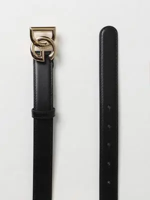 Dolce & Gabbana Leather Belt With Gold Tone Dg Logo